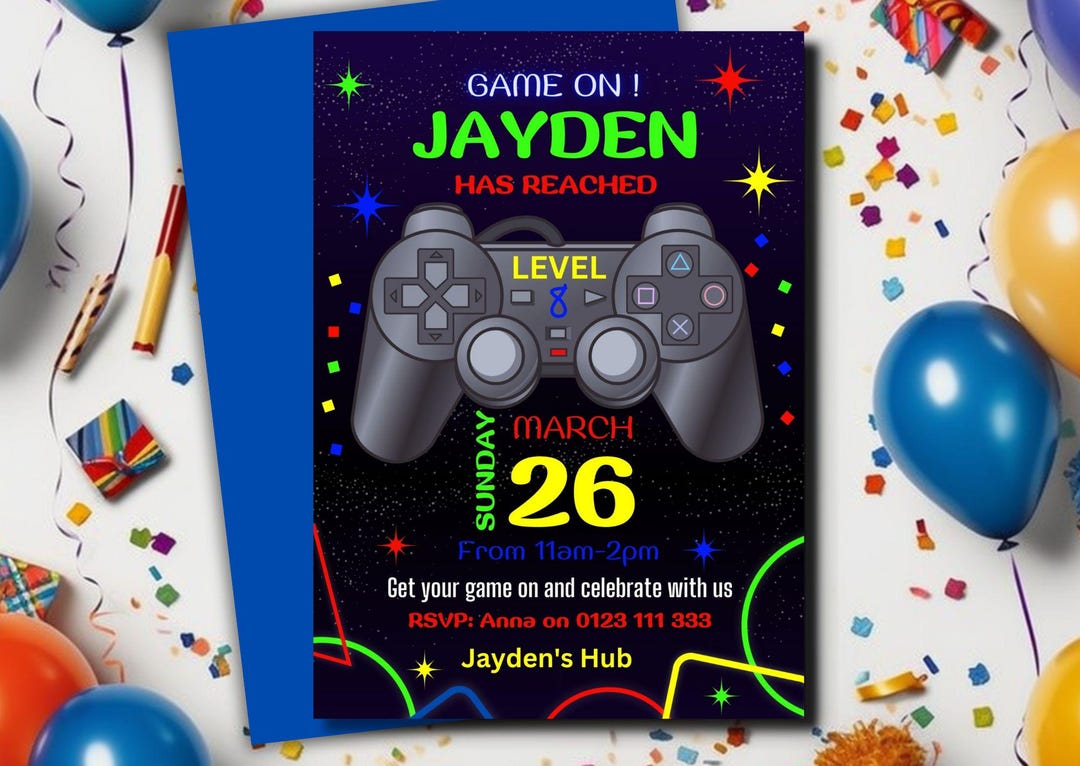 Editable Playstation Birthday Invitation Template | Gaming Invitation ...