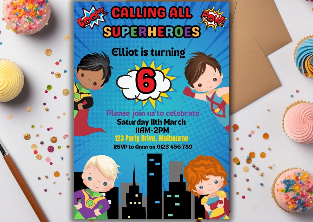 Editable Superhero Birthday Invitation Template | Superhero | Calling ...