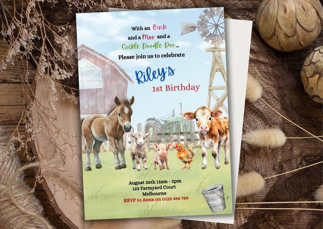Editable Farm Animals Birthday Invitation Template | Barnyard Party ...