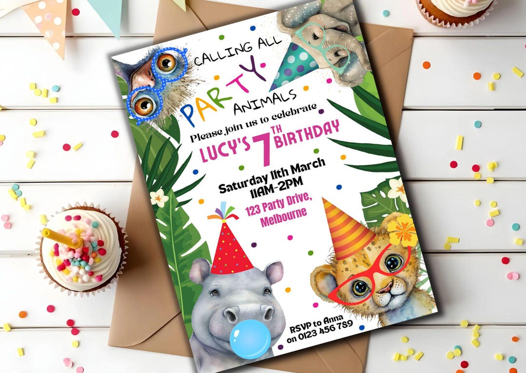 Editable Party Animals Birthday Invitation Template | Calling All Party ...