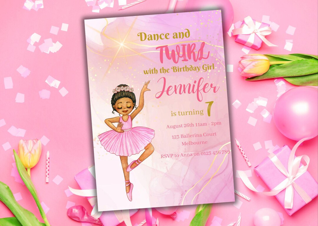 Editable Ballet Dancer Birthday Invitation Template | GIRL Birthday ...