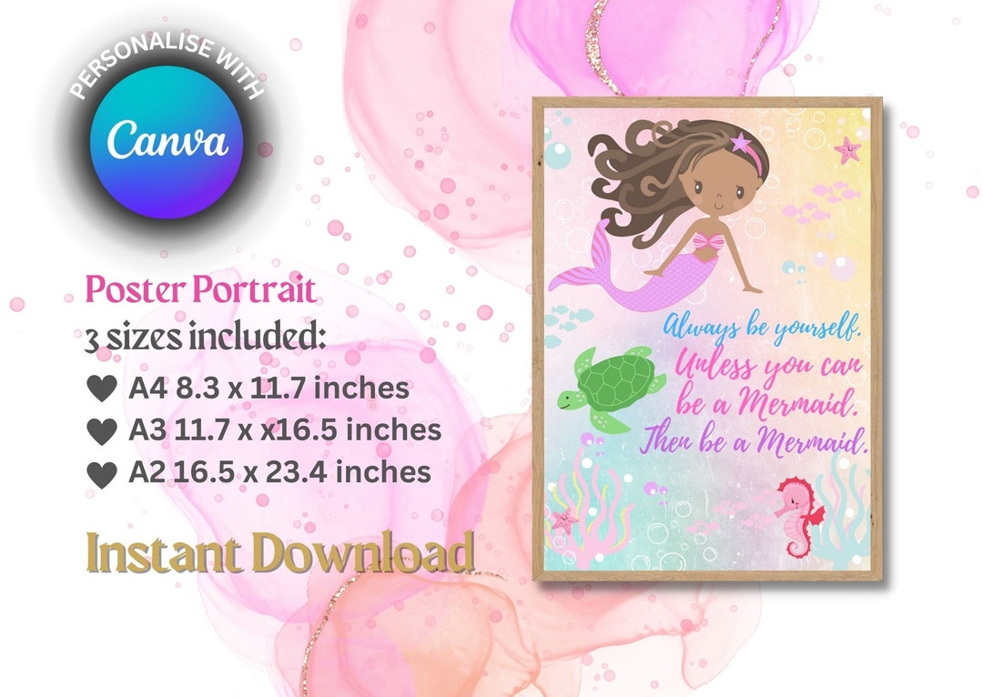 Mermaid 01 Digital DIY Editable Poster - Etsy