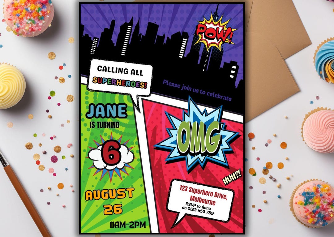 Editable Superhero Birthday Invitation Template | Superhero | Calling ...