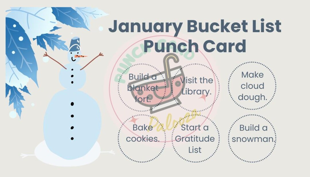January Bucket List Punch Card for Teh Young and Young at Heart - Etsy