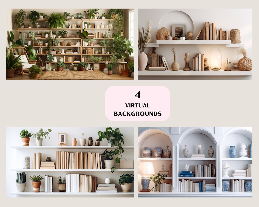 Virtual Background Bundle 4 Bookcase, Bookshelf, Shelving Themed ...