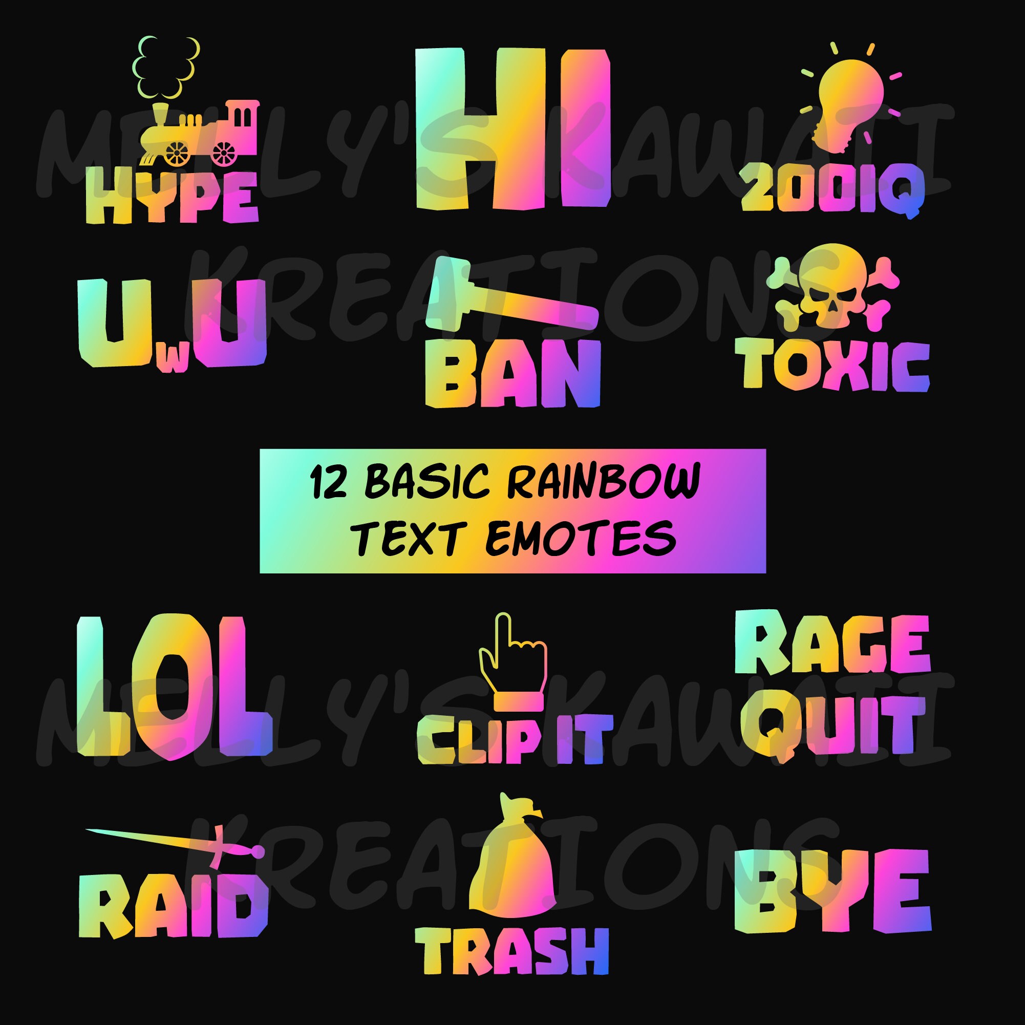 12 Basic Rainbow Text Emotes for Twitch Twitch Emotes Discord Emotes ...
