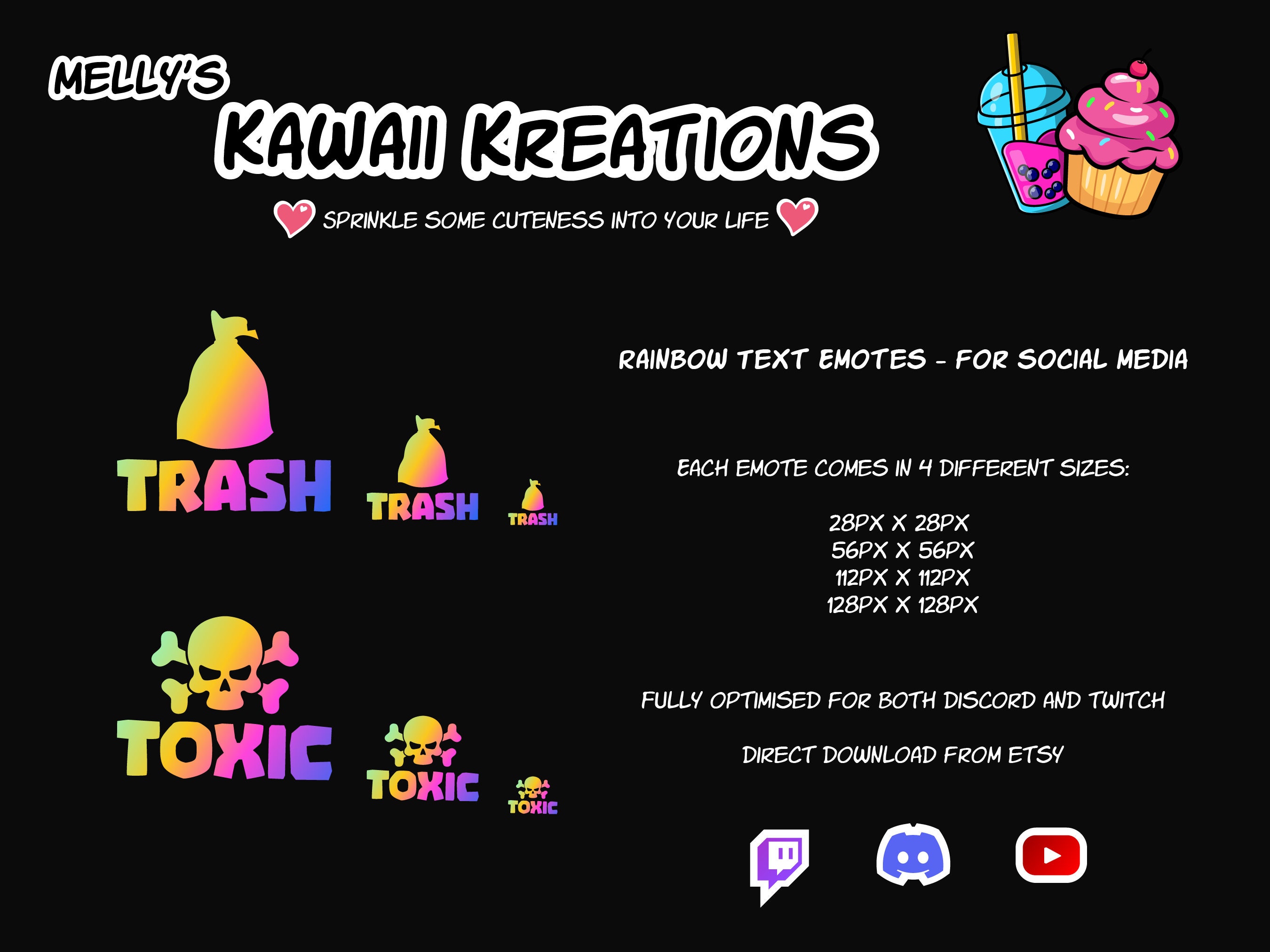 12 Basic Rainbow Text Emotes for Twitch Twitch Emotes Discord Emotes ...