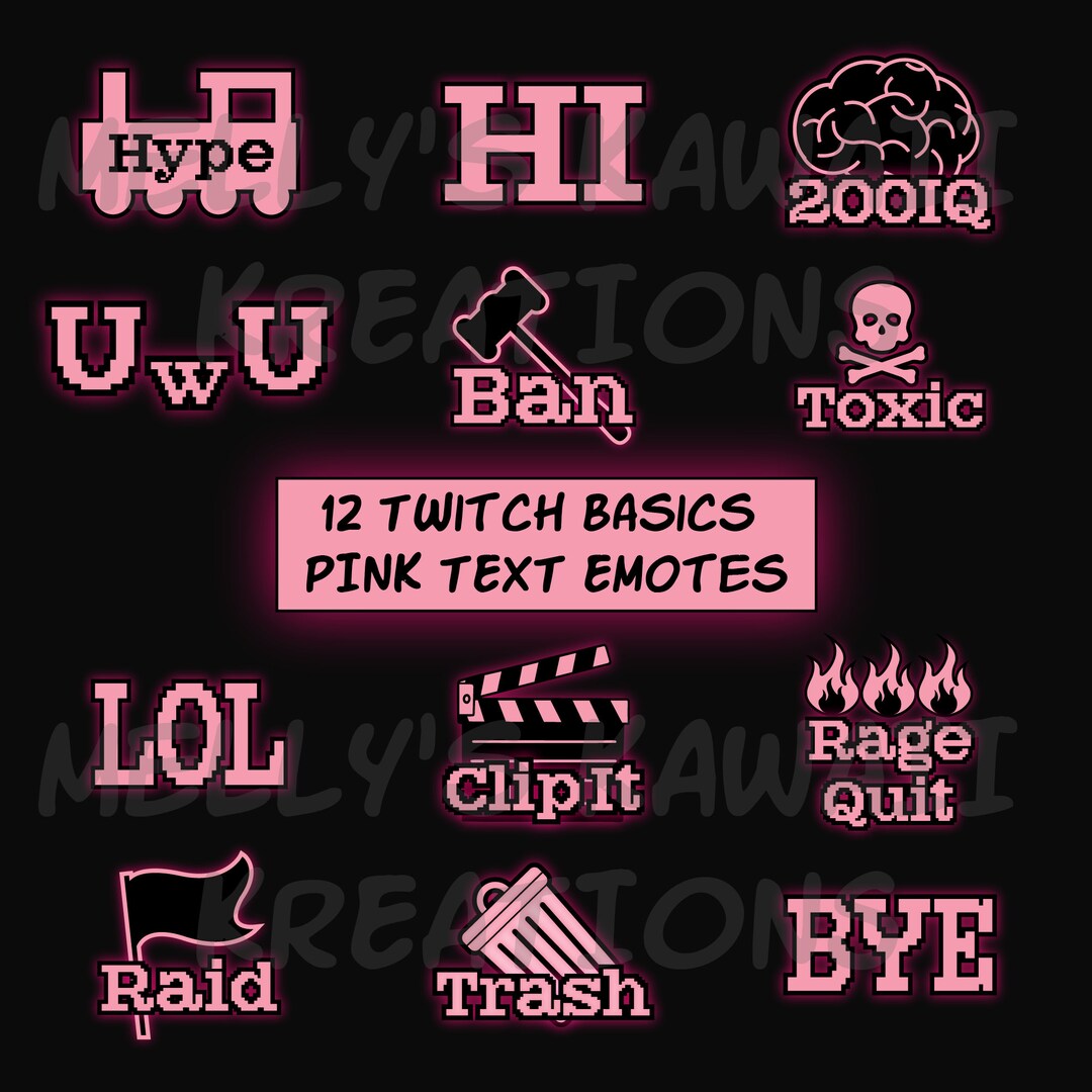 12 Basic Pink Text Emotes for Twitch Twitch Emotes Discord Emotes ...