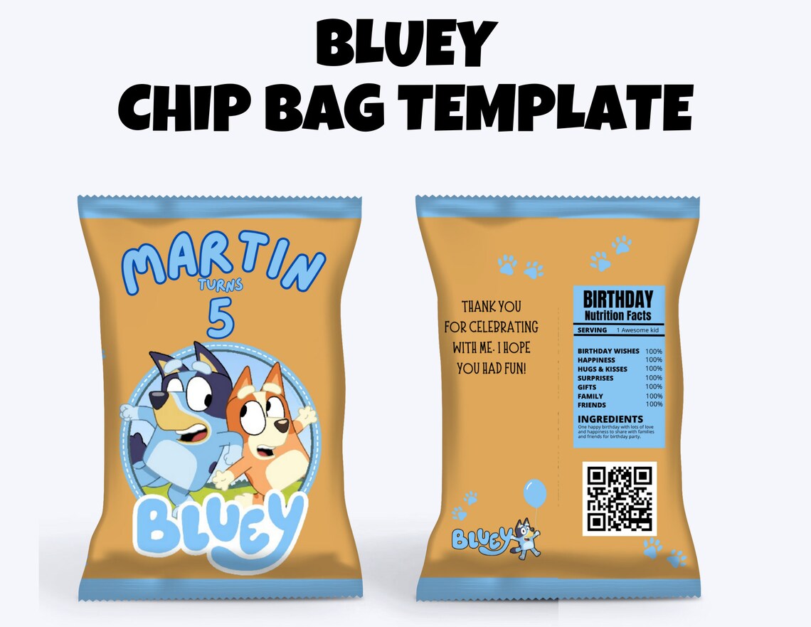 Bluey Chip Bag Template, Bluey Birthday Party, Bluey Party Favor, Bluey ...