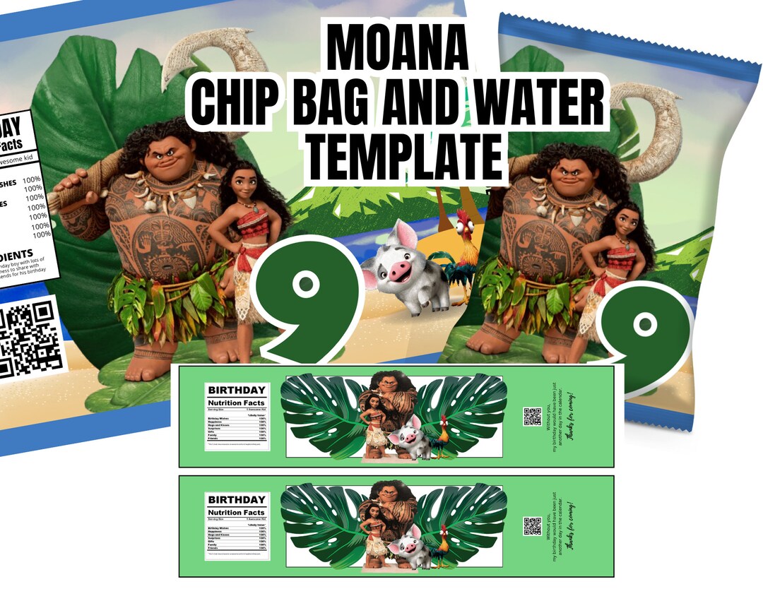 Moana Editable Chip Bag and Water Label Template, Moana Party Favor ...