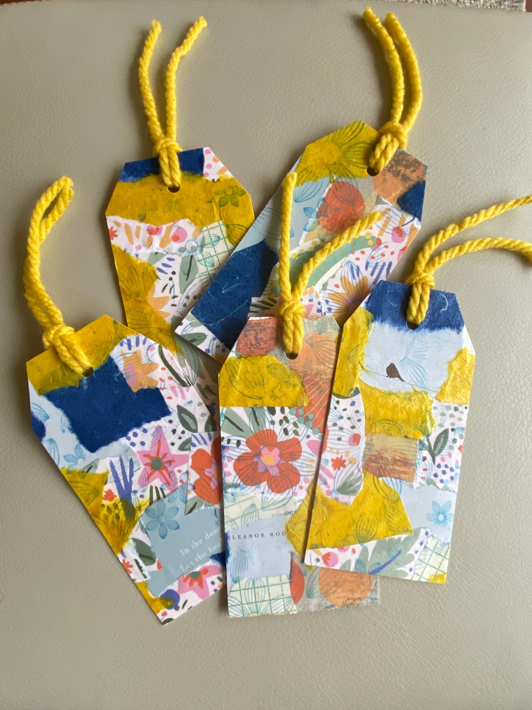 Original Art Gift Tags, Set of 5, Collage Gift Tags, Handmade Gift Tags ...