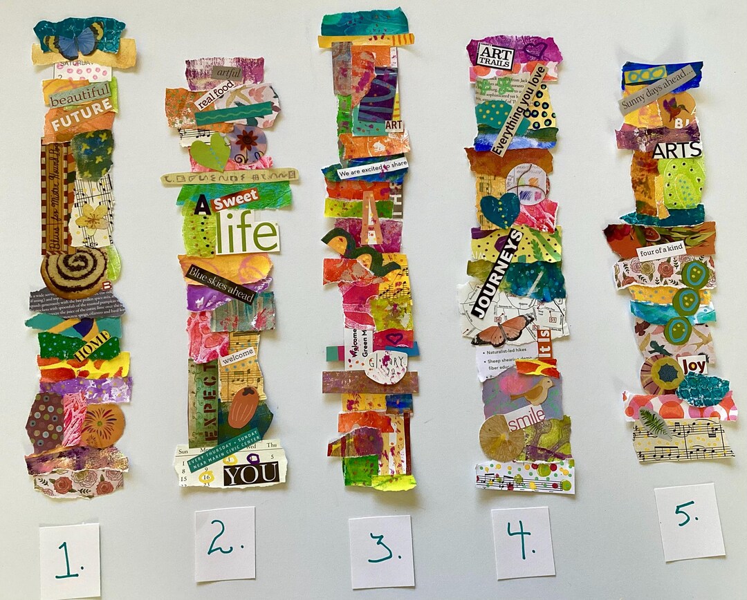 Colorful Collage Strips, Mixed Media Scrap Totems, Art Journal ...