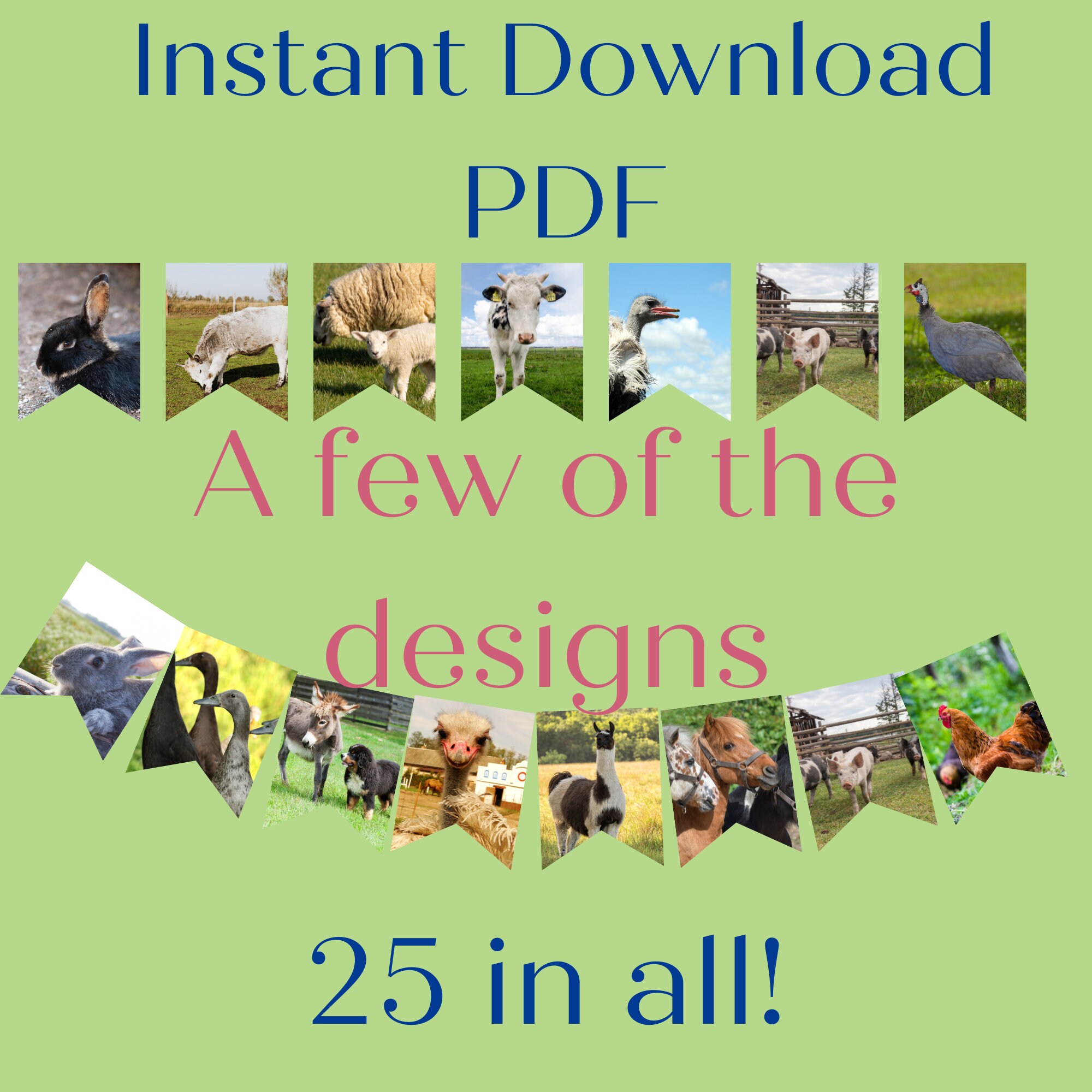 Farm Animals 25 Pennant INSTANT DOWNLOAD, Party Pennant, Farm Animals ...