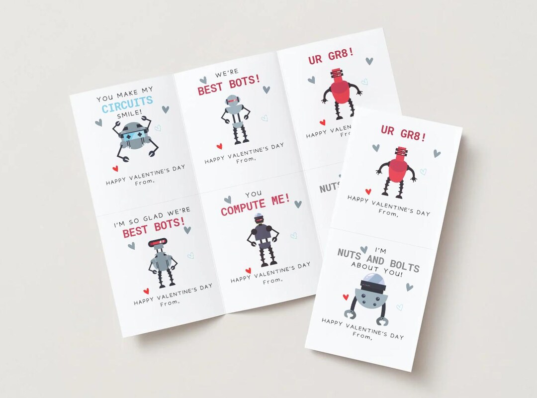 Robot Nuts and Bolts Valentine's Exchange Cards | Printable - Etsy