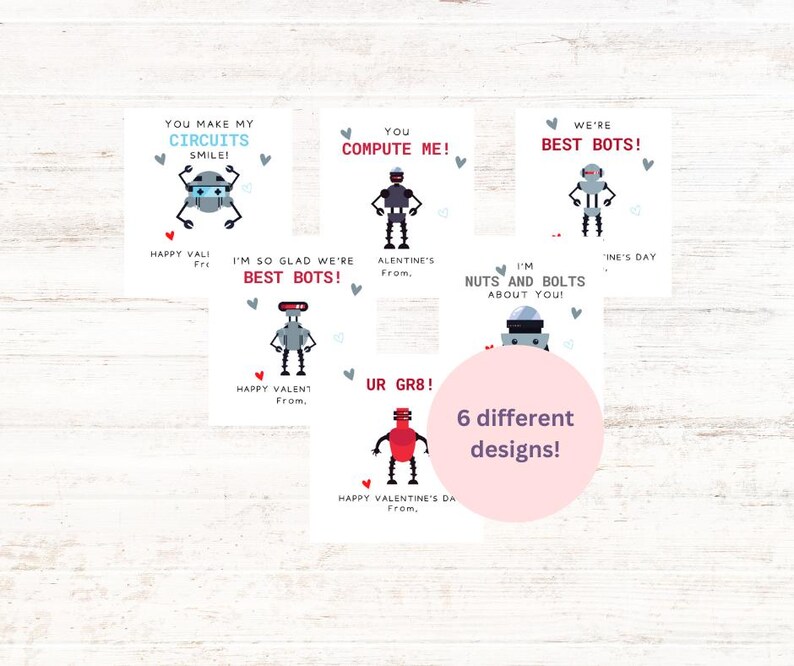 Robot Nuts and Bolts Valentine's Exchange Cards | Printable - Etsy