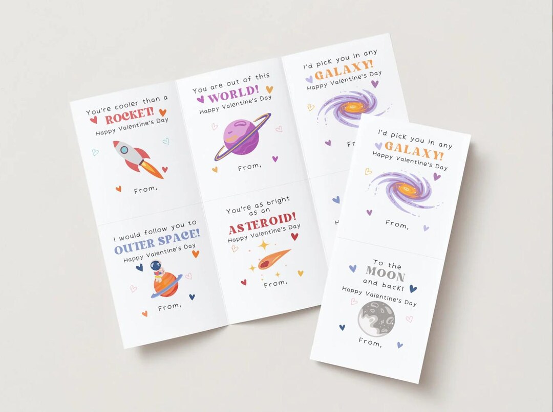 Outer Space Astronaut Valentine's Day Exchange Cards | Printable - Etsy