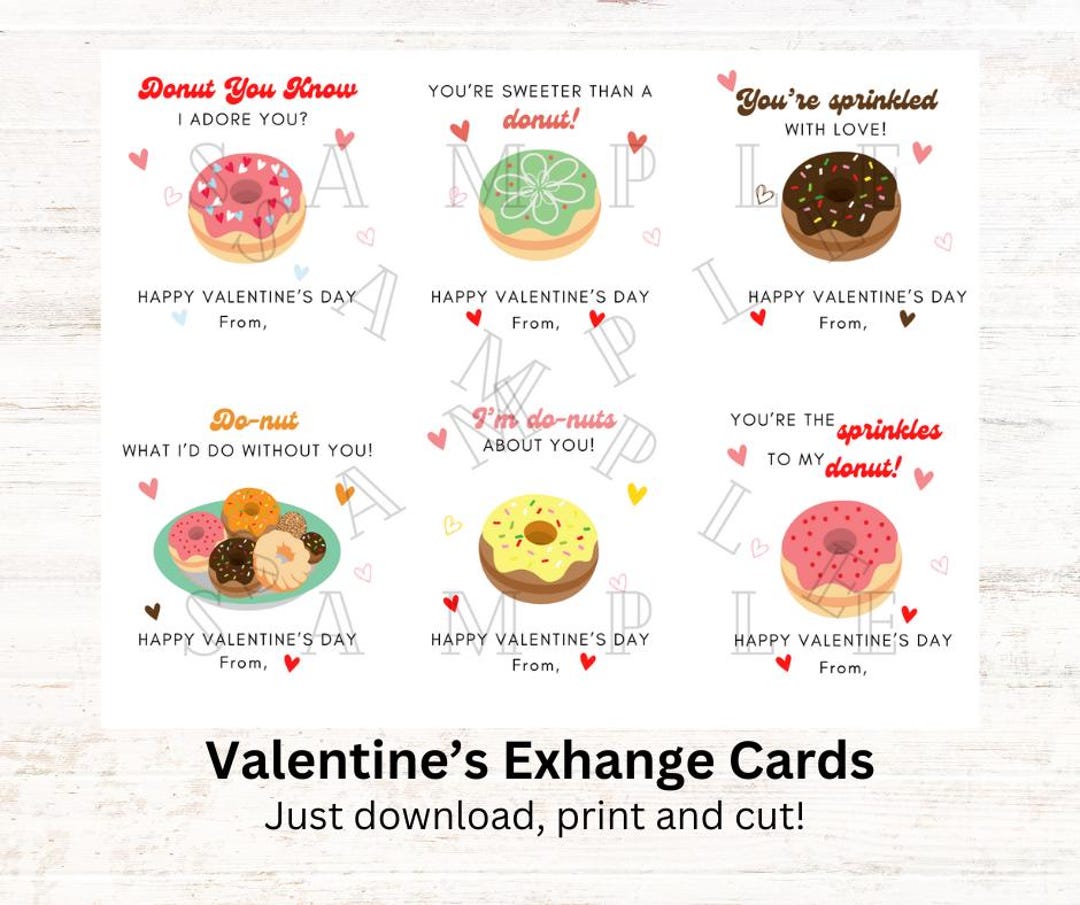 Donut Valentine's Day Exchange Cards | Printable - Etsy