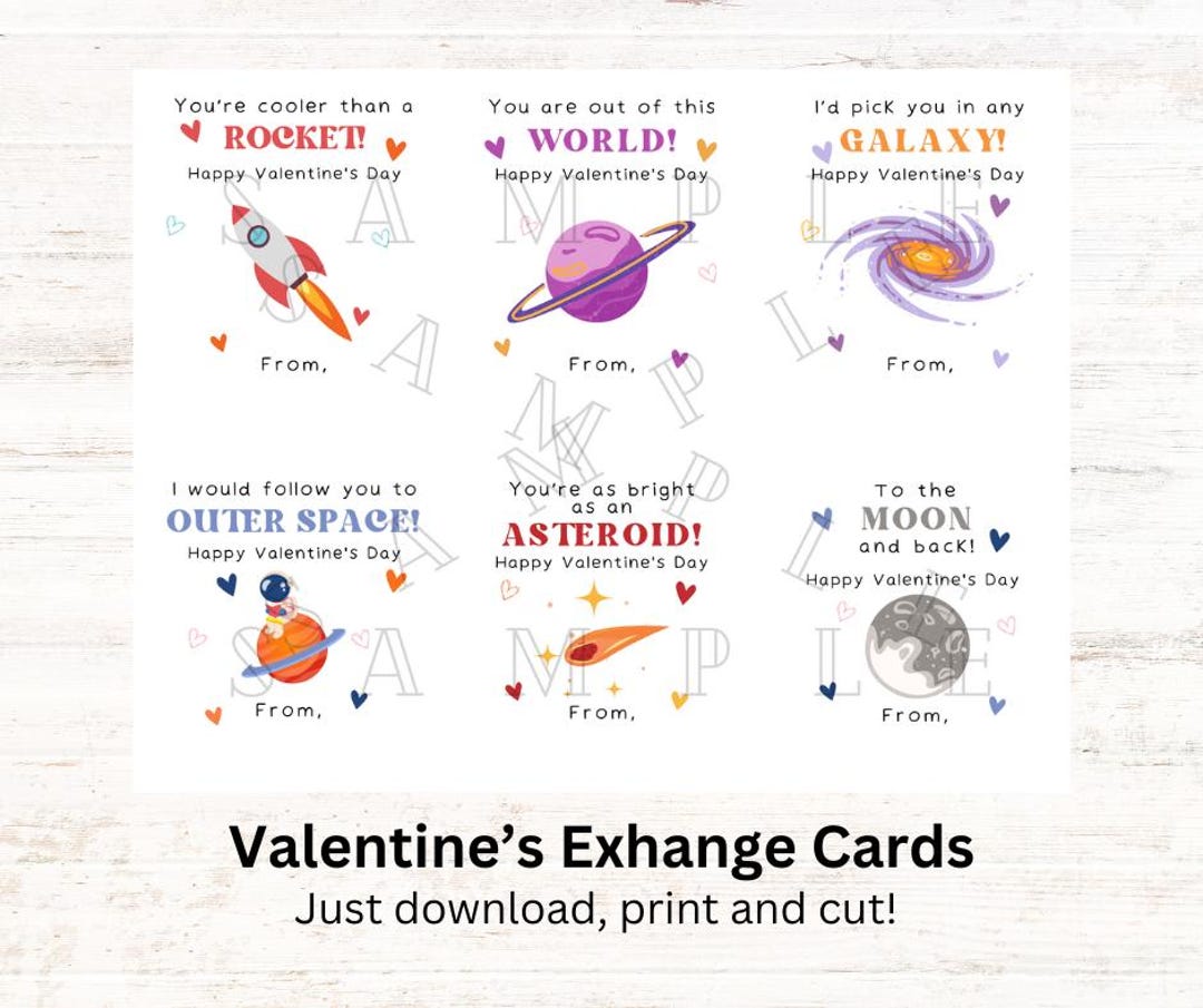 Outer Space Astronaut Valentine's Day Exchange Cards | Printable - Etsy