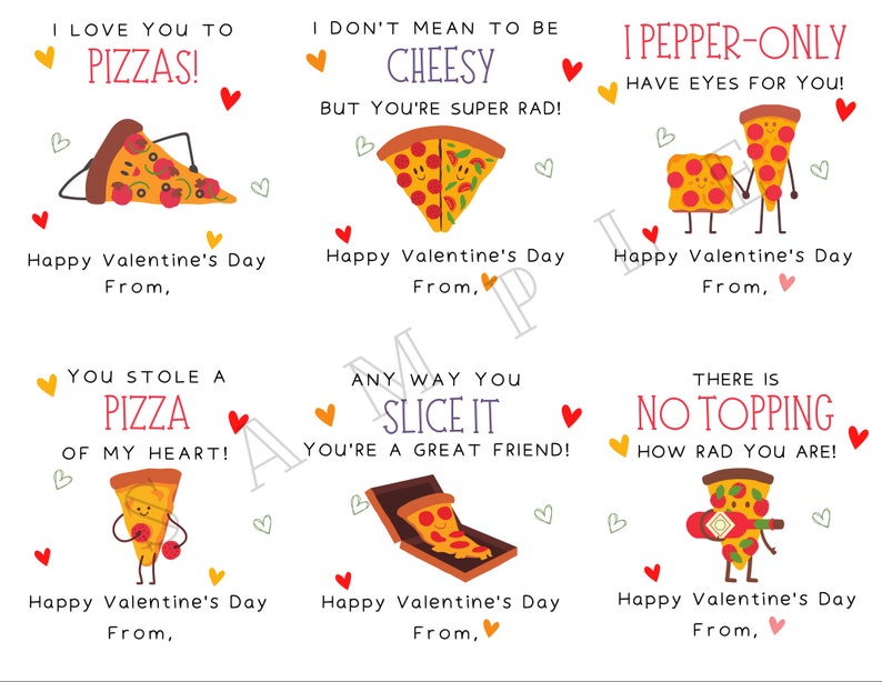 Pizza Valentine's Day Exchange Cards | Printable Digital - Etsy
