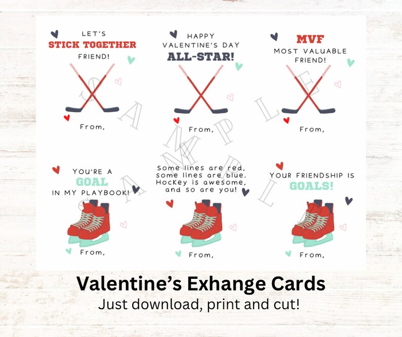 Hockey Valentine's Day Exchange Cards | Printable Digital File for Kids ...