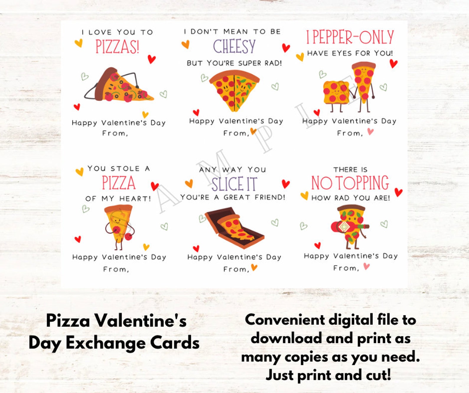 Pizza Valentine's Day Exchange Cards | Printable Digital - Etsy
