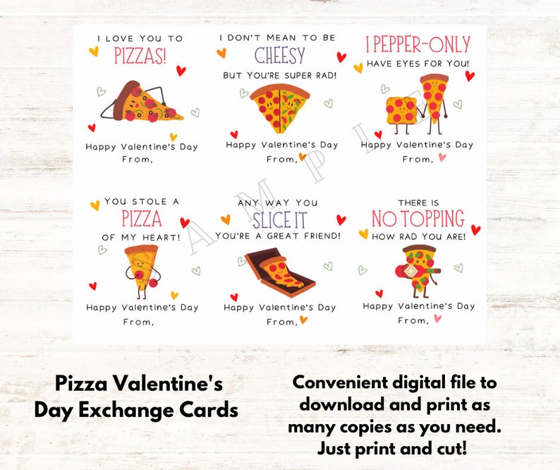 Pizza Valentine's Day Exchange Cards | Printable Digital - Etsy