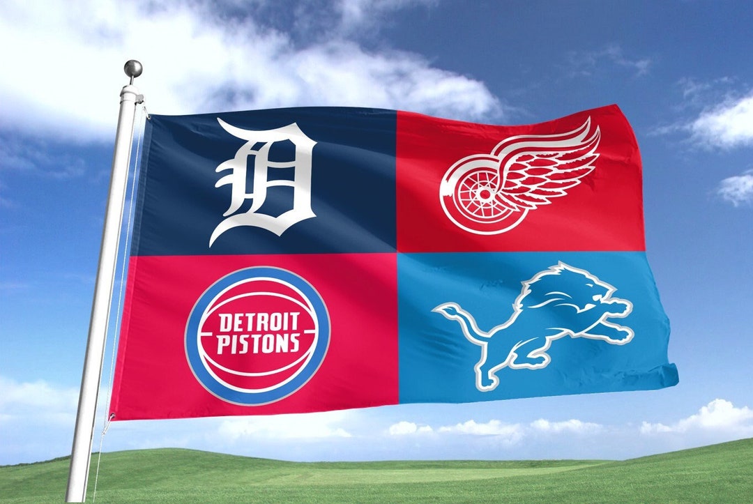 Detroit City Flag Red Wings Lions Pistons Tigers Banner / - Etsy
