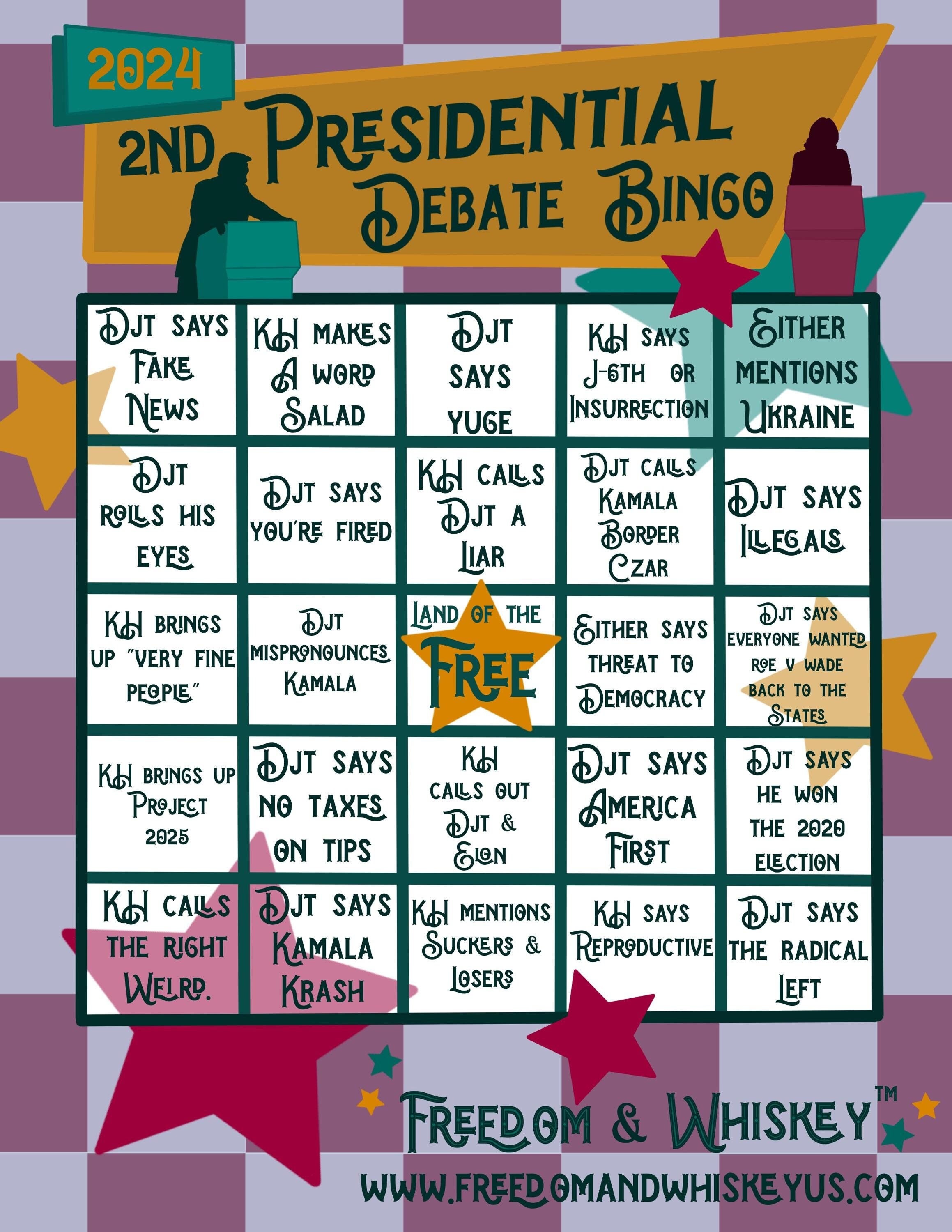 2024 Presidential Debate Bingo Card, 2nd US President Debate Card, 6 ...