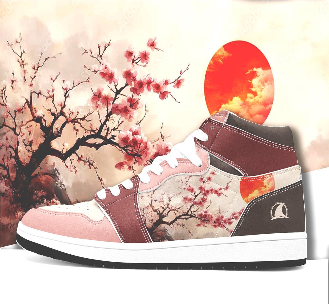Custom Japanese High Top Sneakers, Flower Landscape, Funky Vine Design ...
