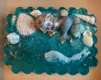 Pink and Gold Resin Mermaid Trinket Dish, Resin Mermaid Tray With White ...