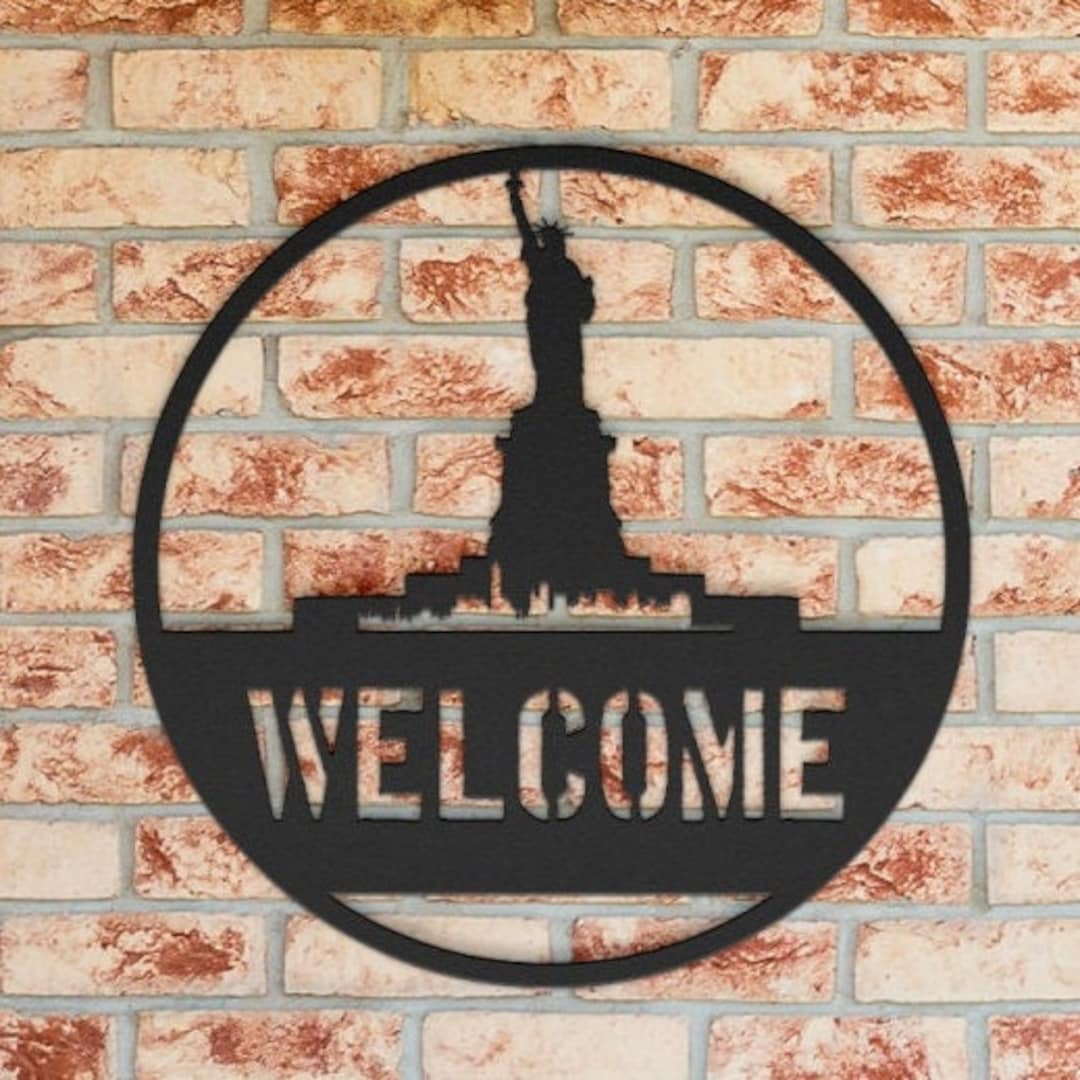 Custom Welcome Sign Metal With New York City Skyline and Statue of ...