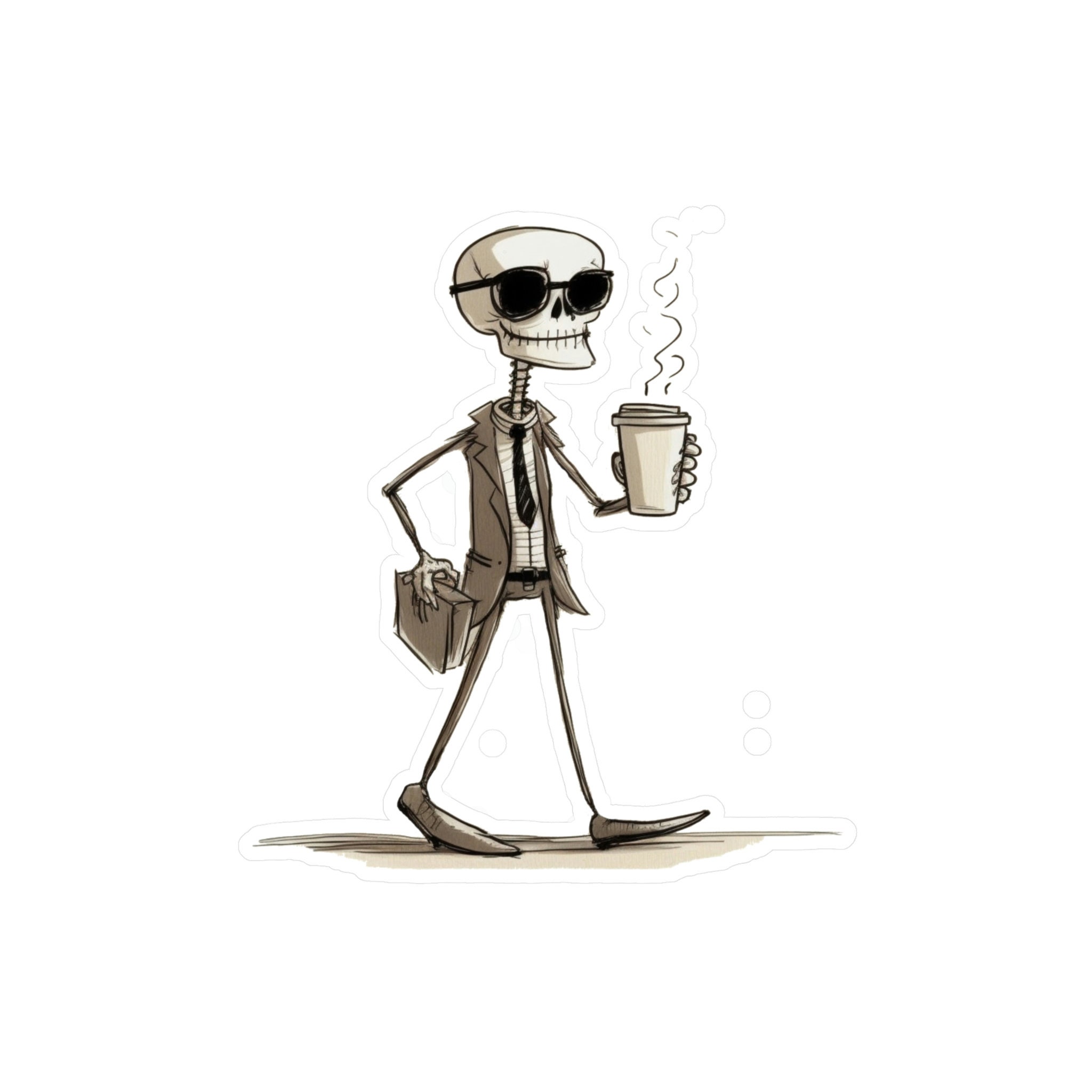 Skeleton in Suit Drinking Coffee Sticker / Rough Morning Sticker ...