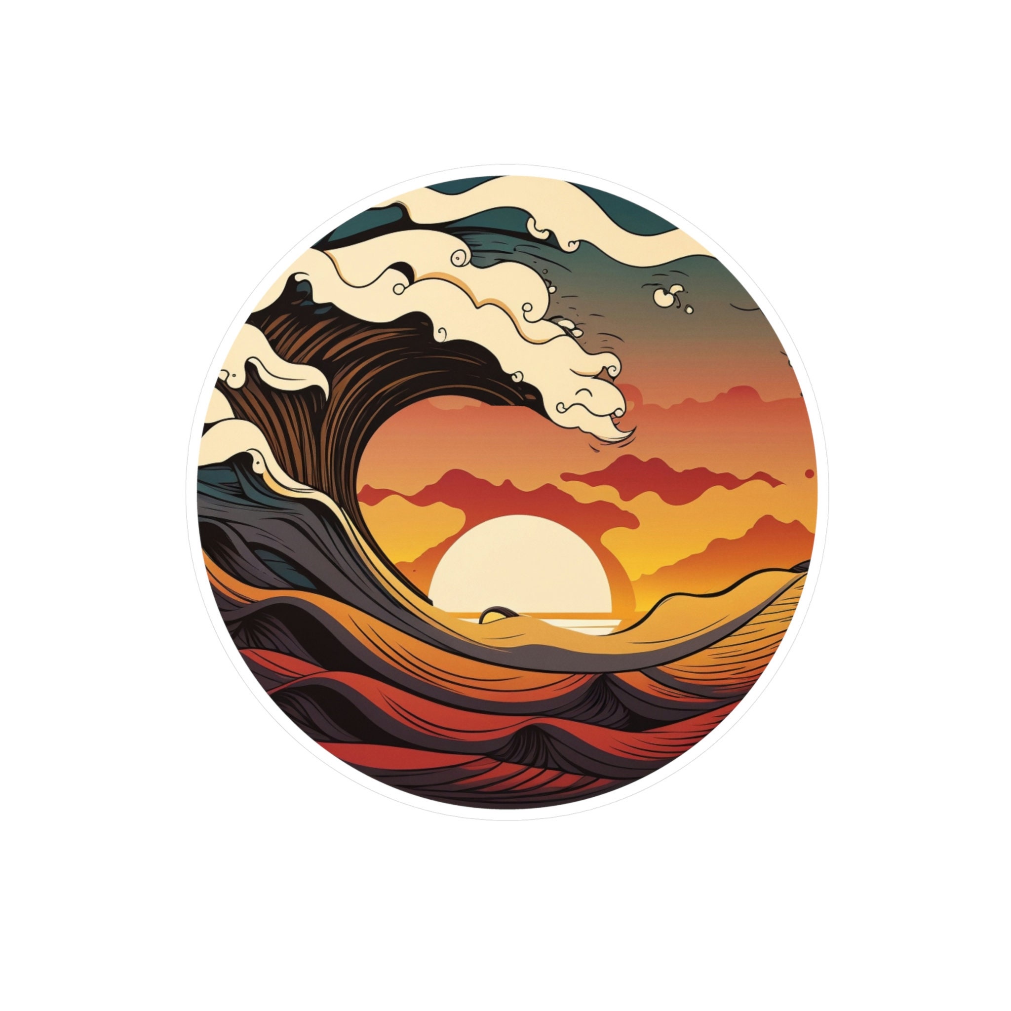 Artistic Sunset With Waves Sticker / Artistic Beach Sticker / Boho ...