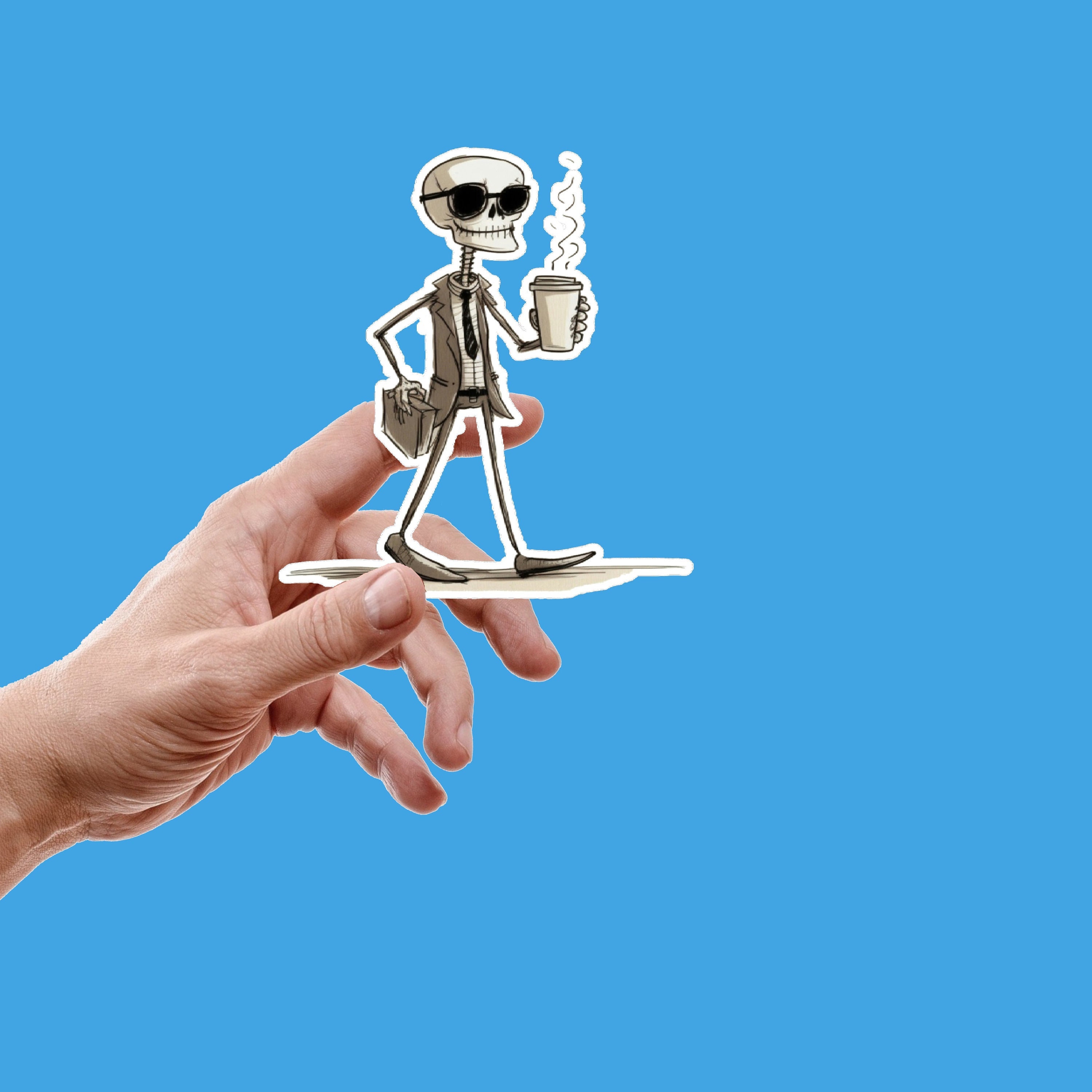 Skeleton in Suit Drinking Coffee Sticker / Rough Morning Sticker ...