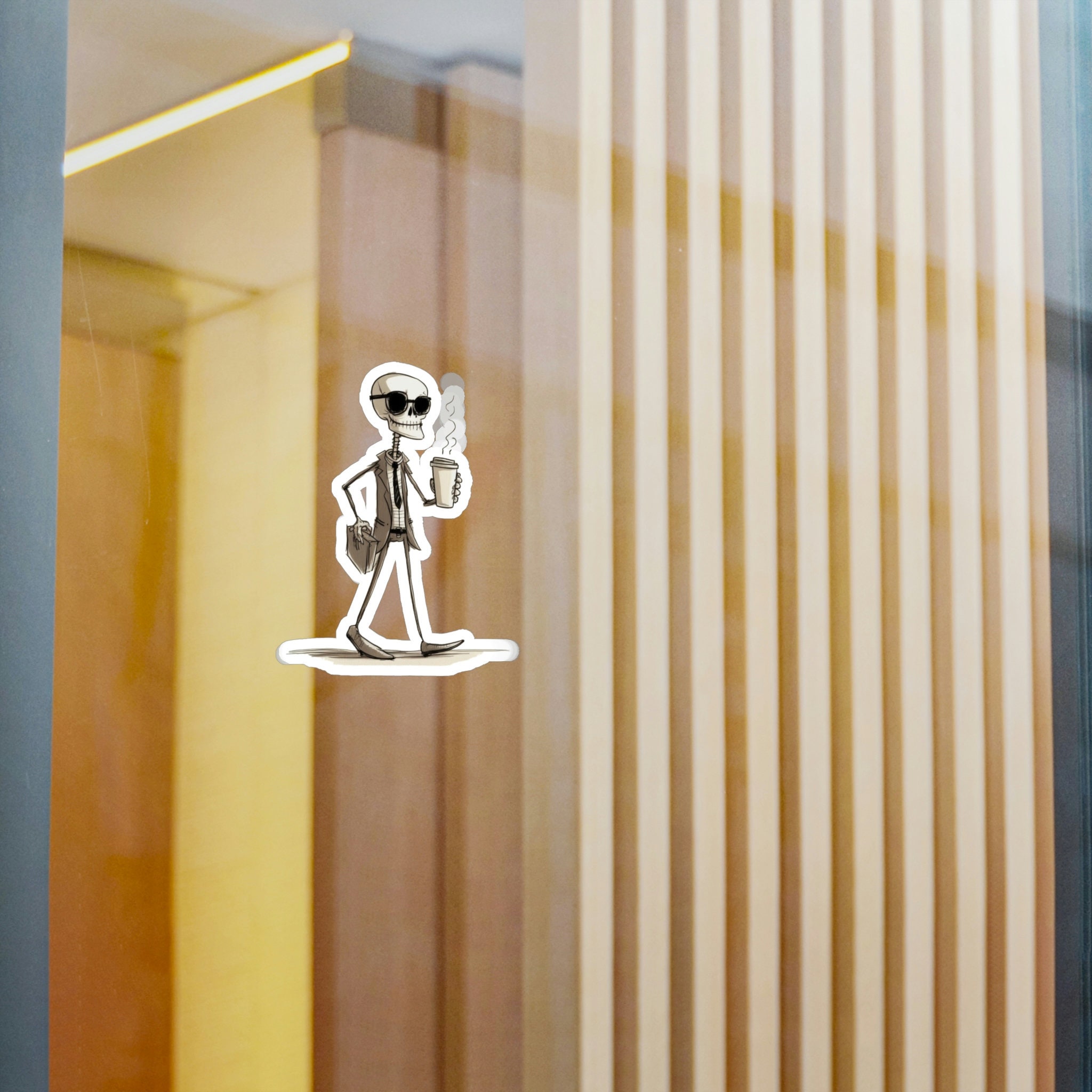 Skeleton in Suit Drinking Coffee Sticker / Rough Morning Sticker ...