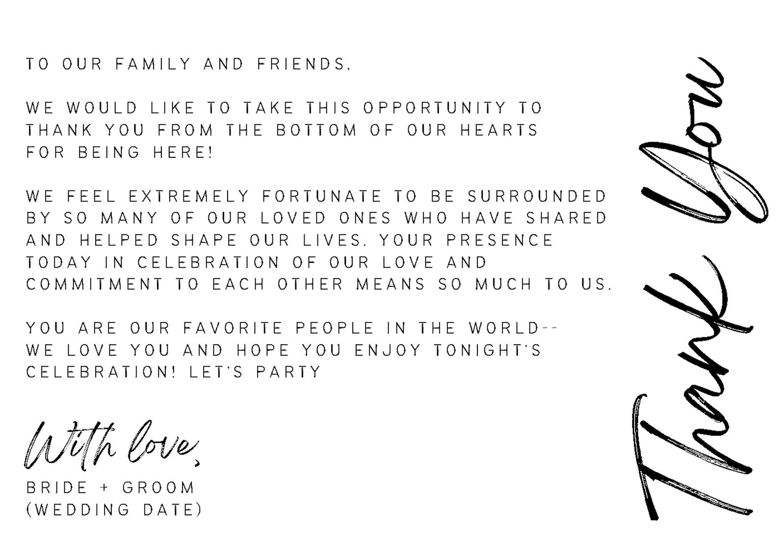 Minimalist Wedding Thank You Note to Guests From Wedding Couple for ...