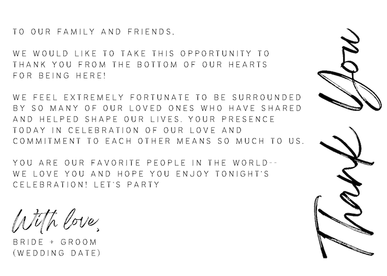 Minimalist Wedding Thank You Note to Guests From Wedding Couple for ...