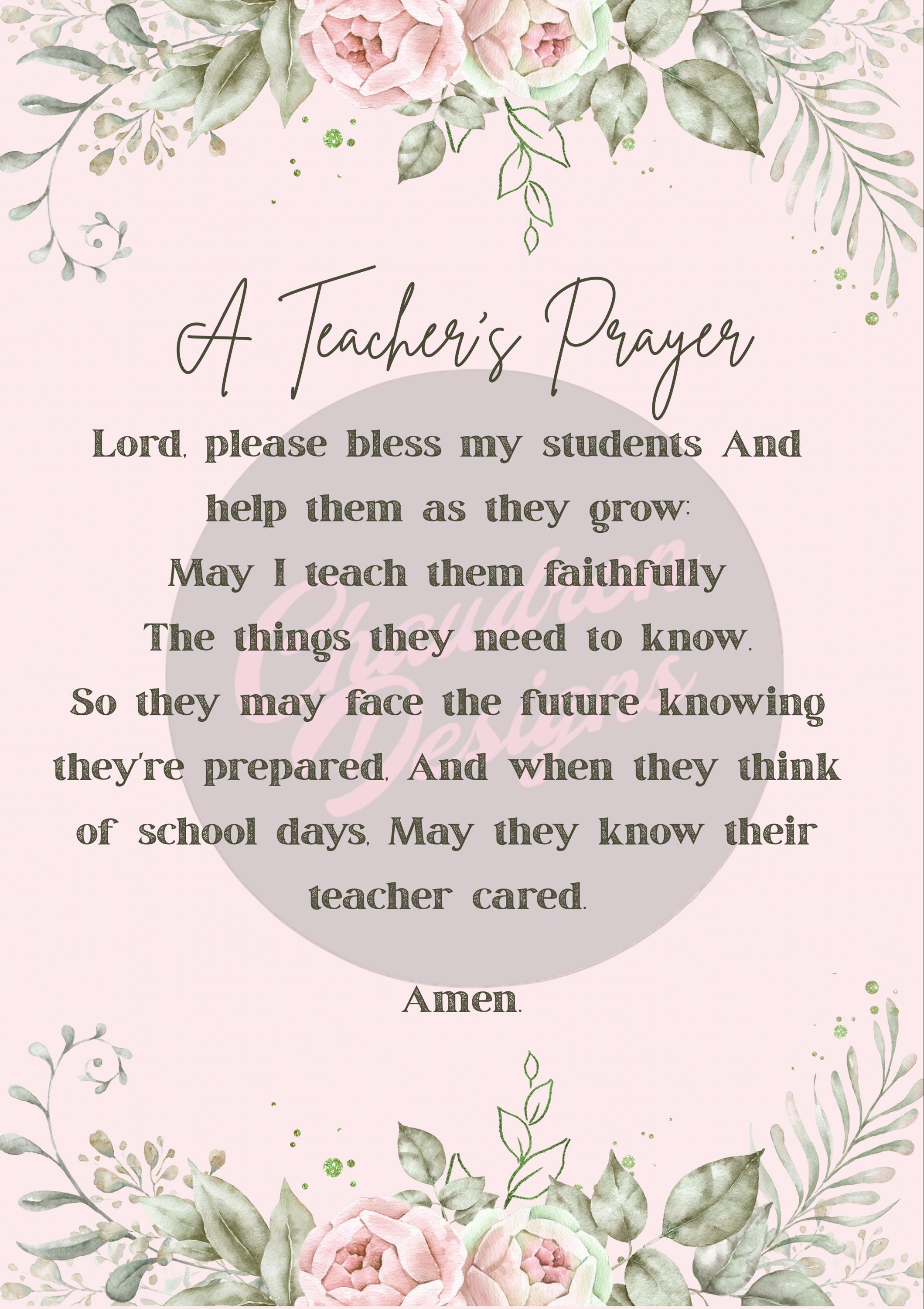 Teacher Prayer, Motivational Teacher Art - Printable Prayer for School ...