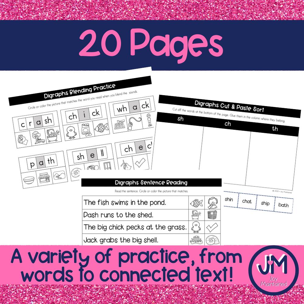 Digraphs Practice Packet - Worksheets - Phonics Practice - 1st Grade ...