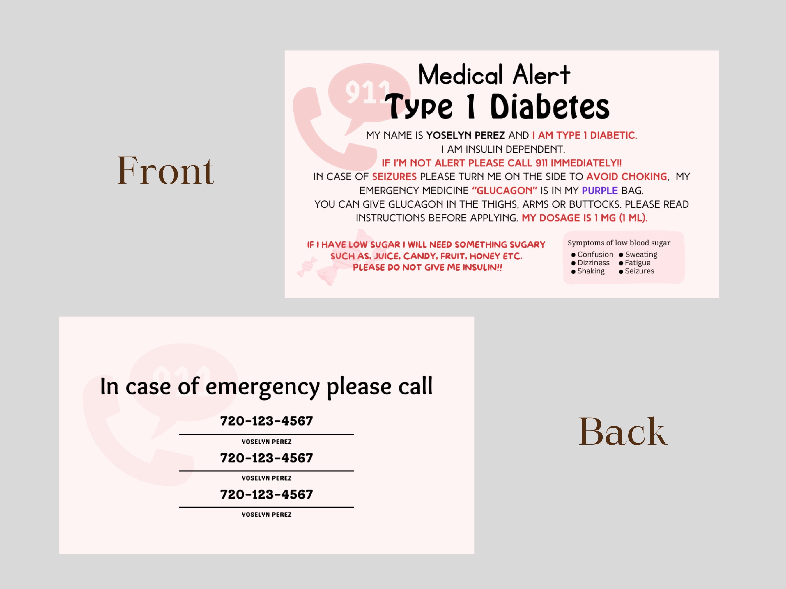 Digital Template for Type 1 Diabetes Emergency Card, Customizable Canva ...