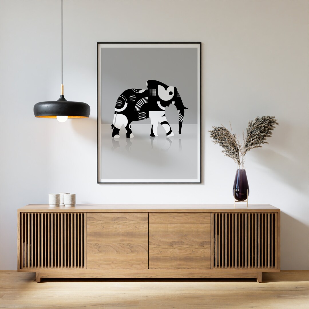 Wall Art. Black and White Elephant Poster - Etsy