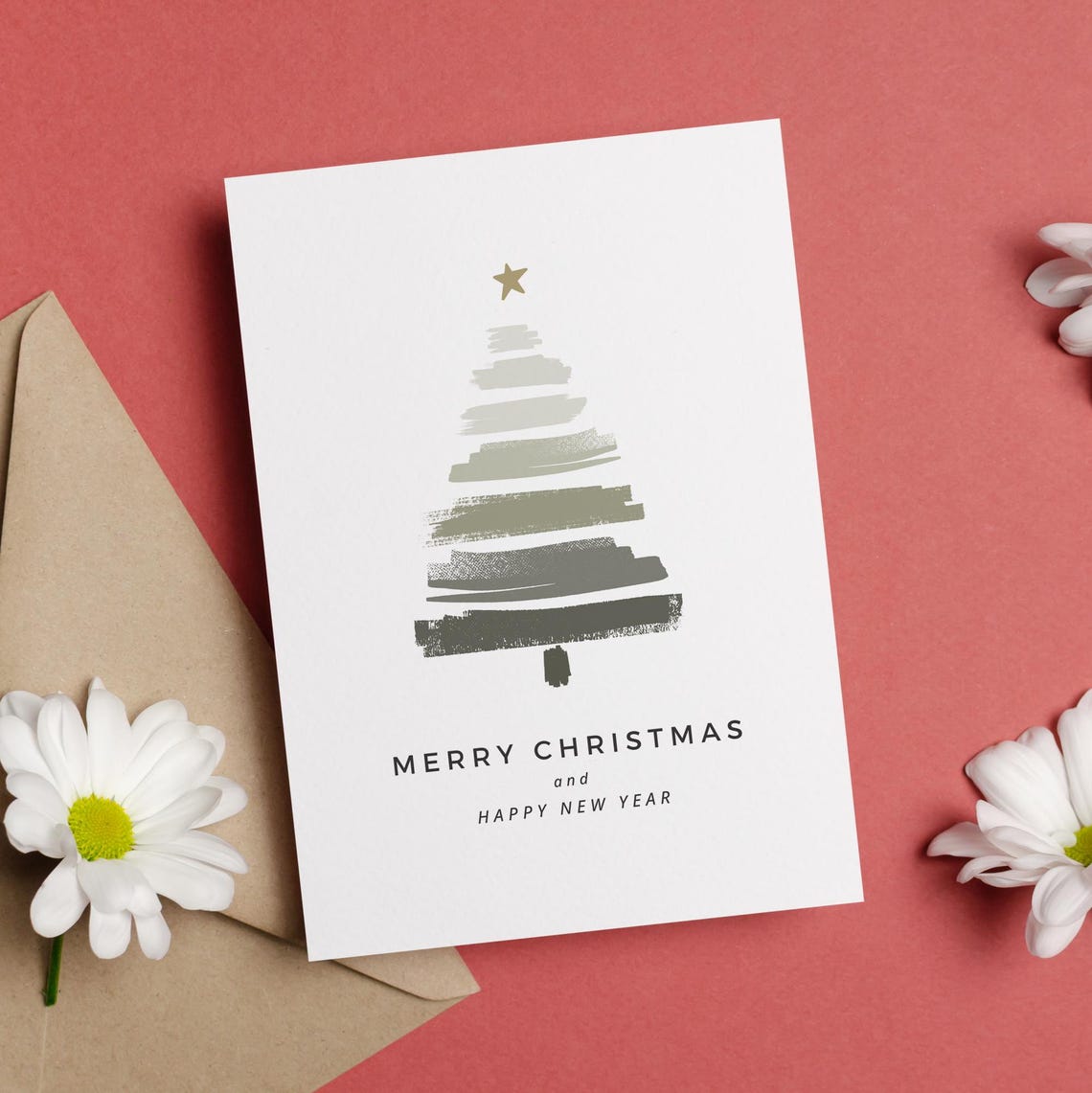 Printable Christmas Card - Modern Tree Design (digital Download) - Etsy
