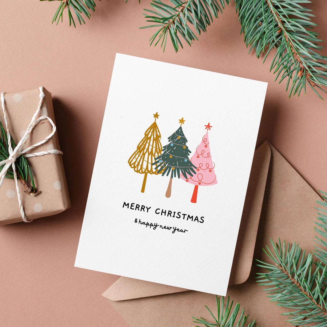 Printable Christmas Card – Snowman Trees Design (digital Download) - Etsy