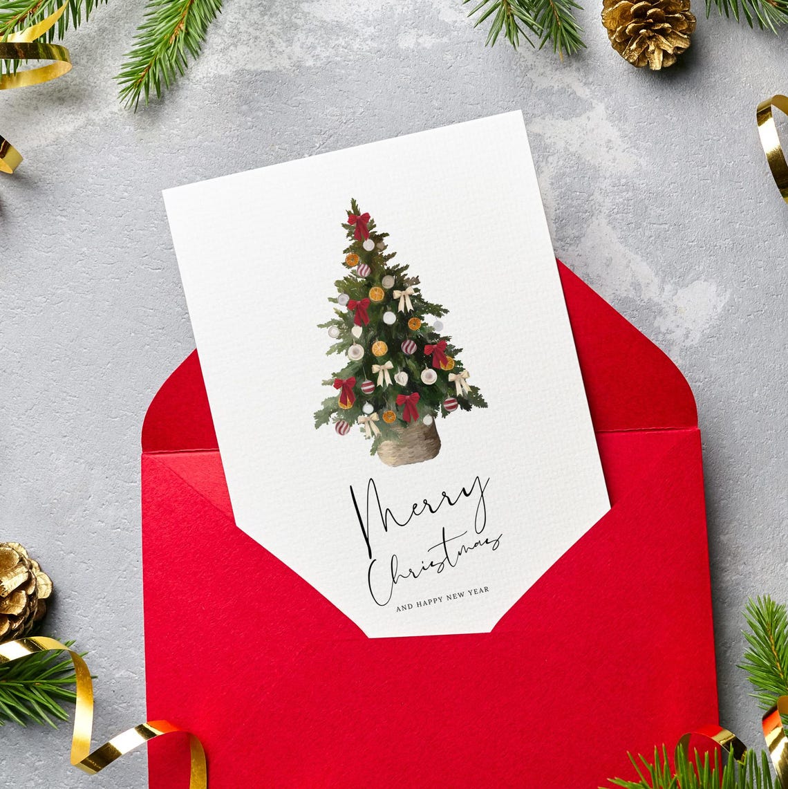 Floral Christmas Tree Card – Printable Holiday Card (digital Download ...