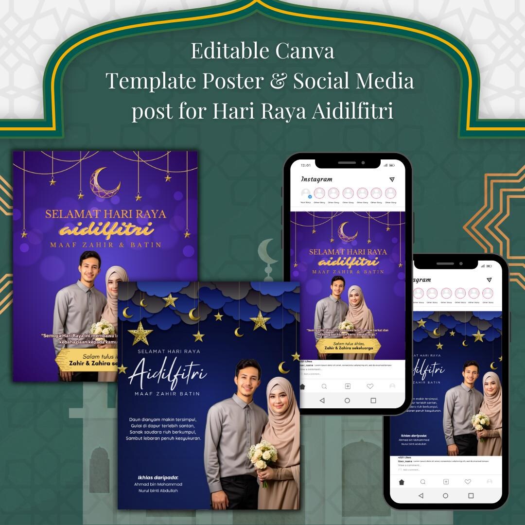 Editable CANVA Template Poster and Social Media for Hari Raya Aidilfitri | Hari Raya Poster and ...