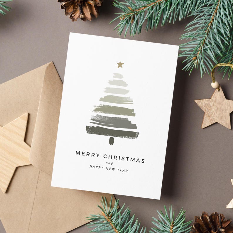 Printable Christmas Card - Modern Tree Design (digital Download) - Etsy