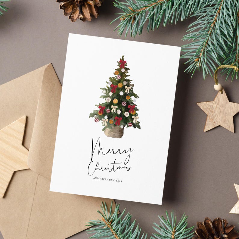 Floral Christmas Tree Card – Printable Holiday Card (digital Download ...