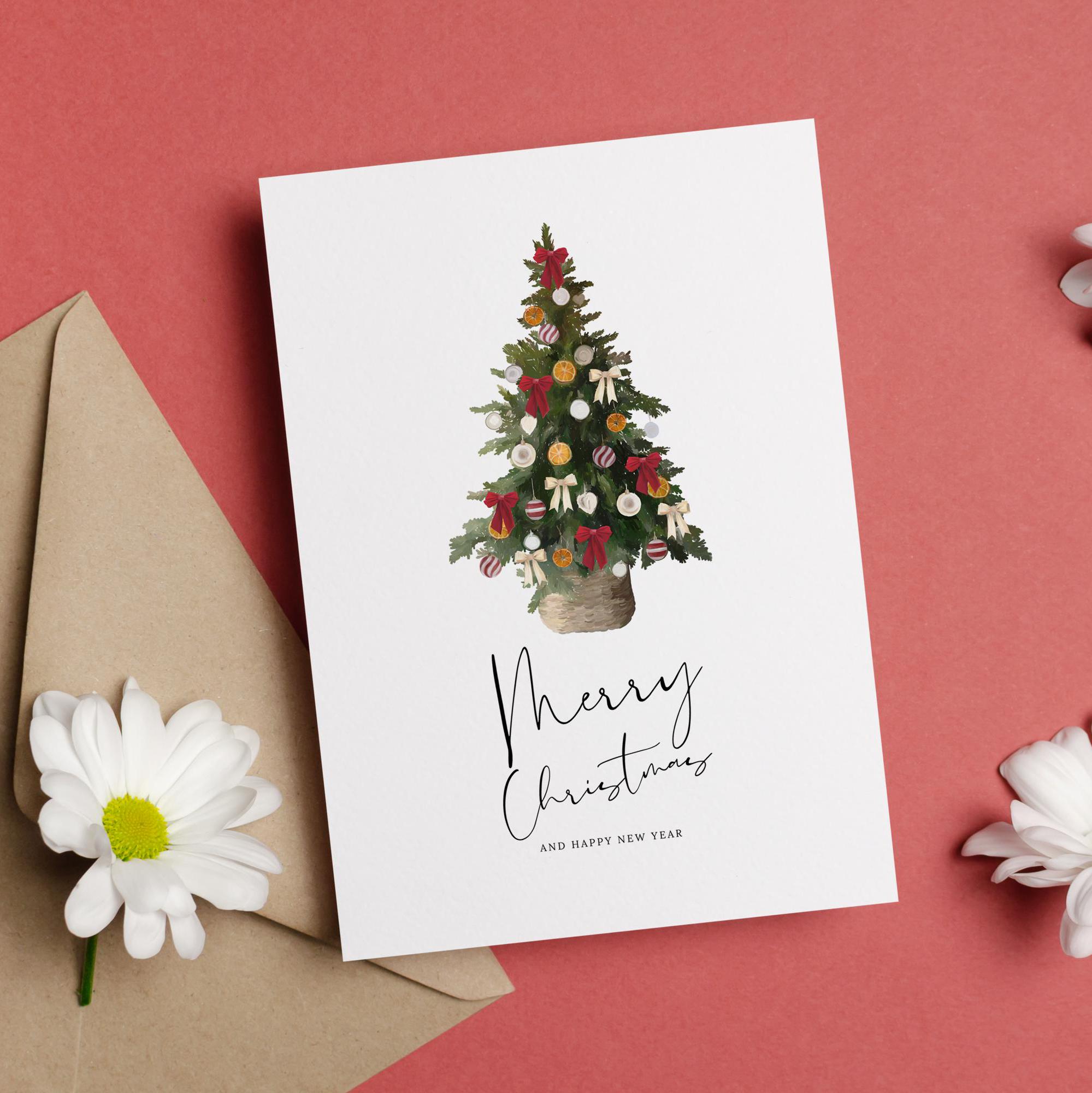Floral Christmas Tree Card – Printable Holiday Card (digital Download ...