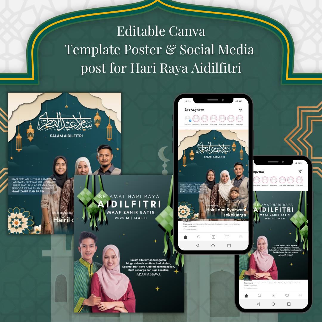 Editable CANVA Template Poster and Social Media for Hari Raya ...