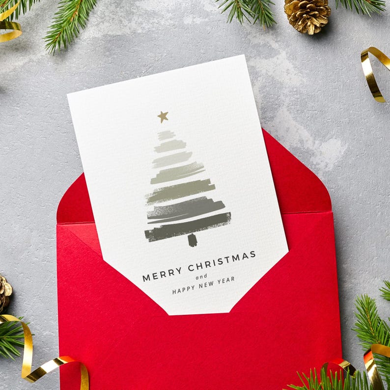 Printable Christmas Card - Modern Tree Design (digital Download) - Etsy
